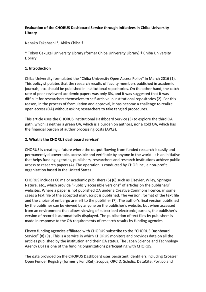 CHORUS Dashboard Service and Initiatives at Chiba University Library ...